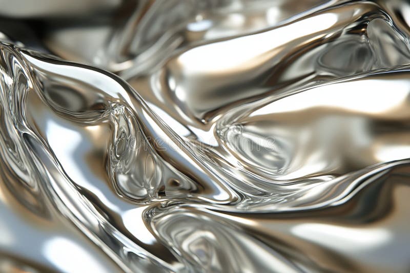 Abstract Liquid Metal Texture with Smooth Flowing Waves and Reflective ...
