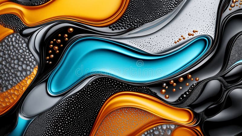 Abstract Liquid Metal Texture with Vibrant Blue, Orange, and Silver ...