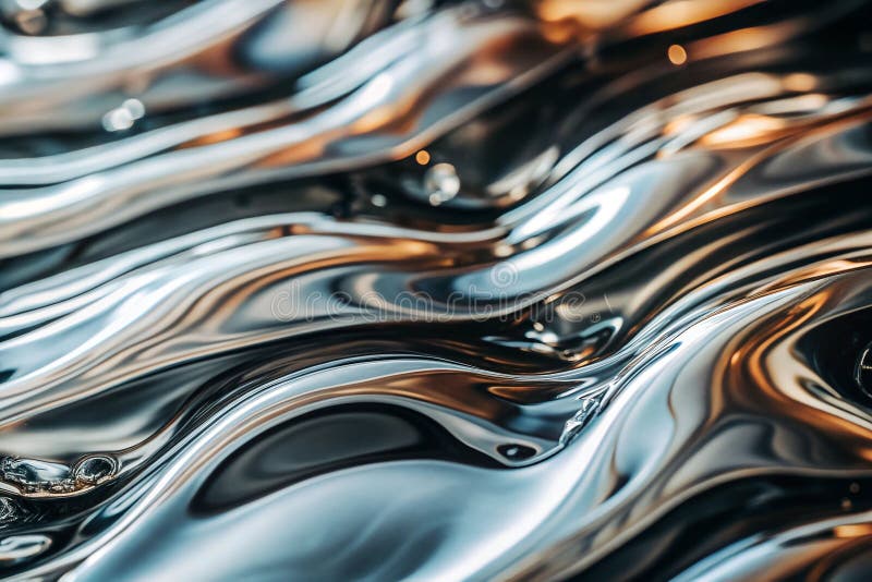 Abstract Liquid Metal Waves, Flowing Textures, Warm Lighting Stock ...