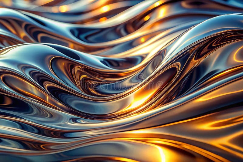 Abstract Liquid Metal Waves, Glowing Background Stock Illustration ...