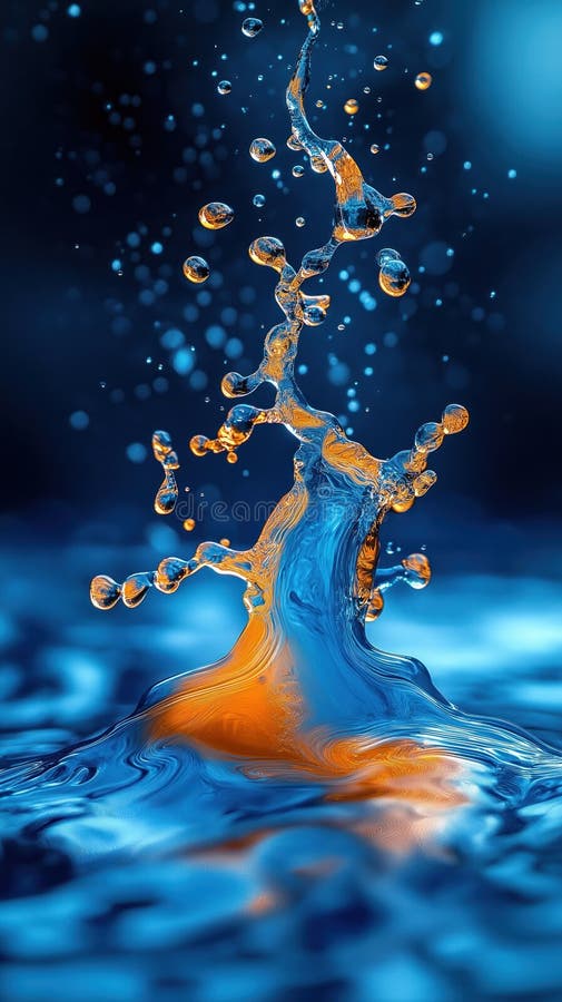 Abstract Liquid Shape Design in Blue, Orange Tones. Dynamic Water ...