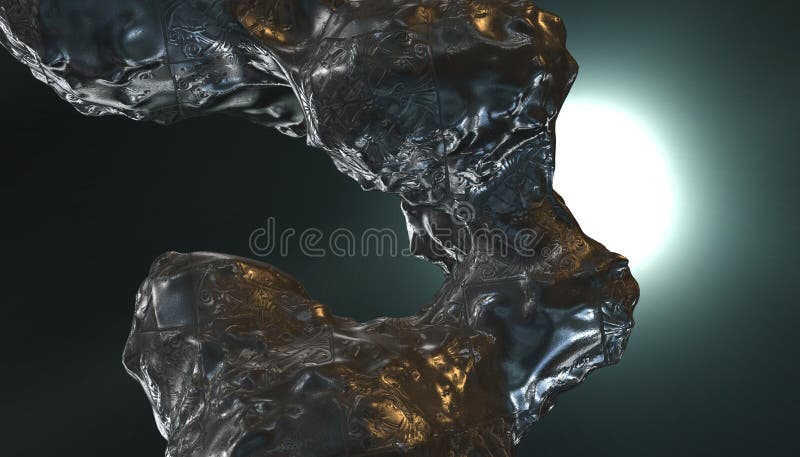 Abstract Liquid Stone Metal in Dark Space, 3d Render Stock Illustration ...