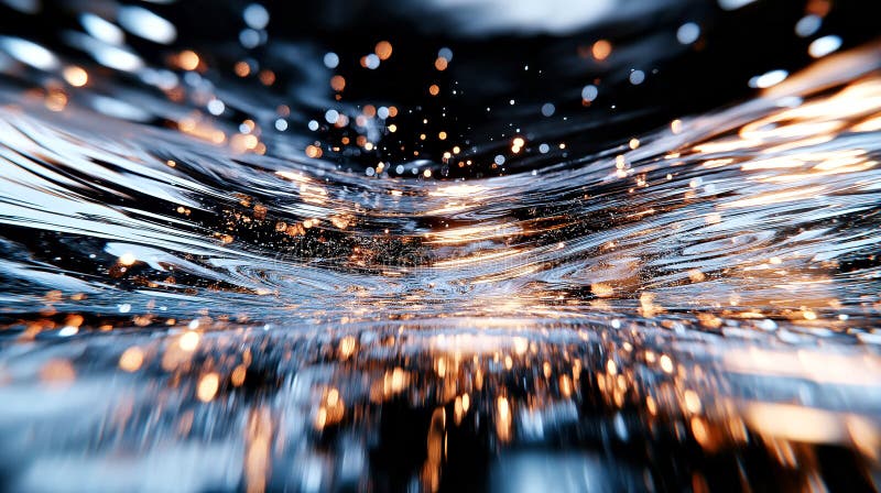 Abstract Liquid Surface with Glowing Particles: Dynamic Water Texture ...