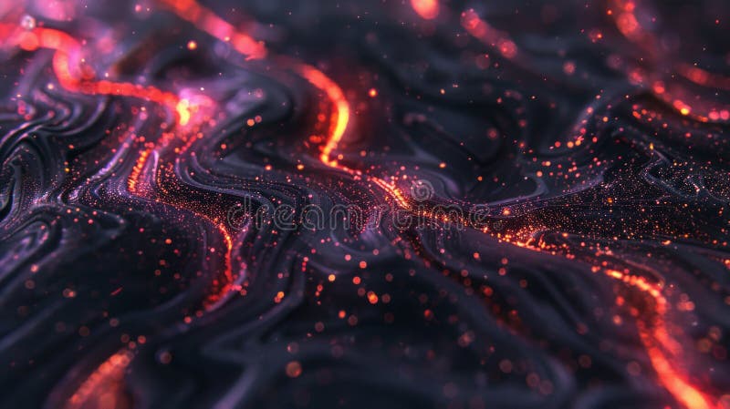 Abstract Liquid Texture, Red Particle Waves, Dark Background, Modern ...