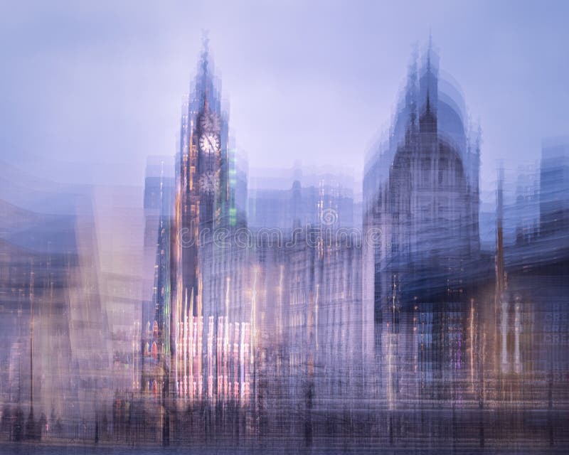 Abstract Liverpool Cityscape with Clock Tower Stock Image - Image of ...