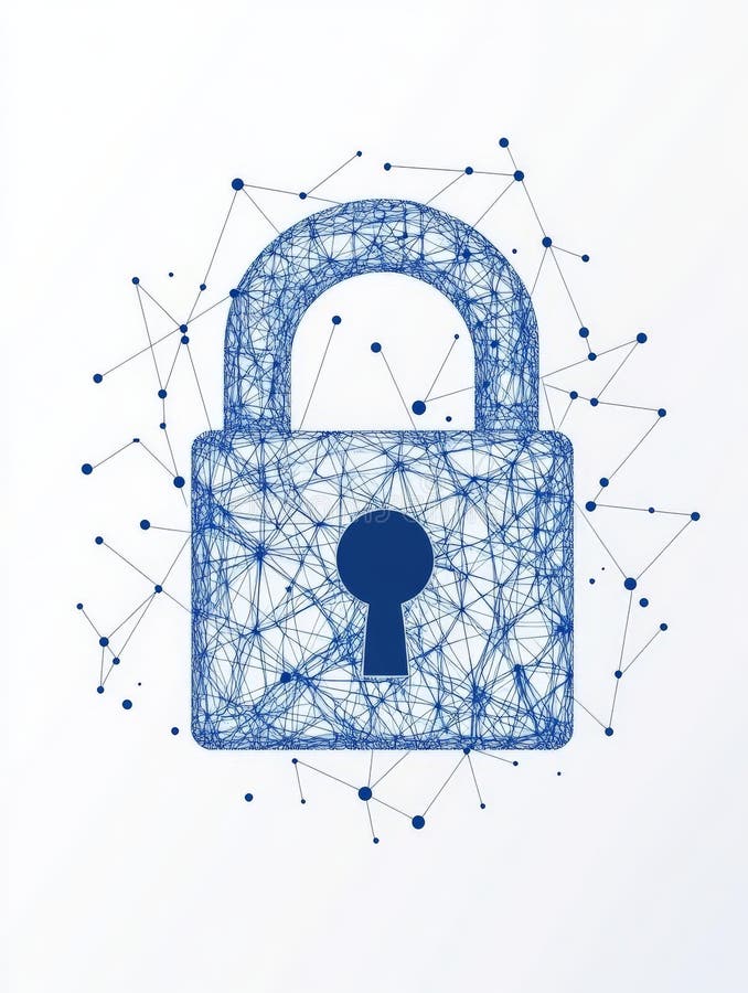 Abstract Lock Icon Made of Glowing Blue Nodes Wireframe Connections ...