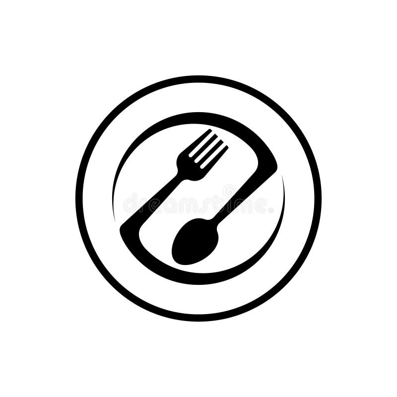 Abstract Logo of a Cafe or Restaurant. a Spoon and Fork on a Plate ...