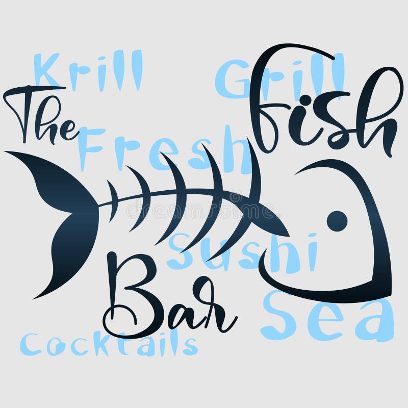 Abstract Logo of a Fish Bar from a Fish Skeleton and Inscriptions Stock ...