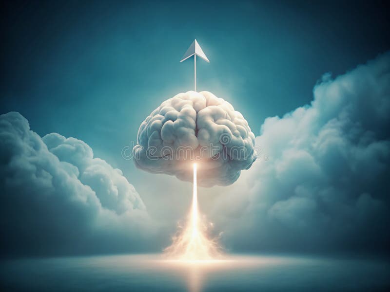 Abstract Long Exposure Cloud Brain and Arrow Visualizing Growth ...