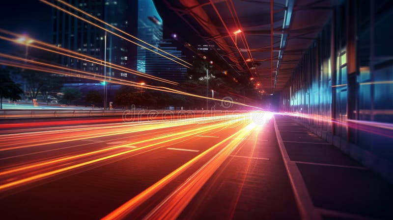 Abstract Long Exposure Dynamic Speed Light Trails. Generative AI Stock ...