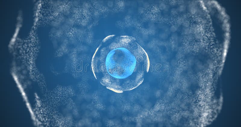 A Blue Deformable Ball Inside a Sphere of White Clouds of Particles ...
