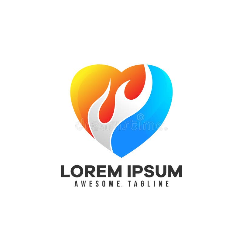 Abstract Love or Heart Shape Logo Combination with Fire or Flame ...