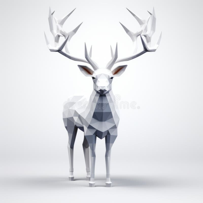 Abstract Low Poly Art Deer - Monochromatic White Figures in Cinema4d Stock Illustration ...