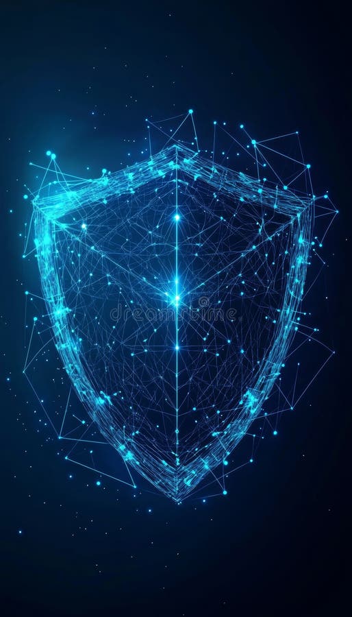 Abstract Low Poly Background Featuring Blue Glow and Shield Symbol for ...