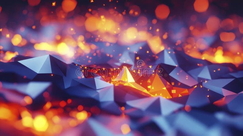 Glowing Orange and Blue Low Poly Crystals Abstract Background Stock ...