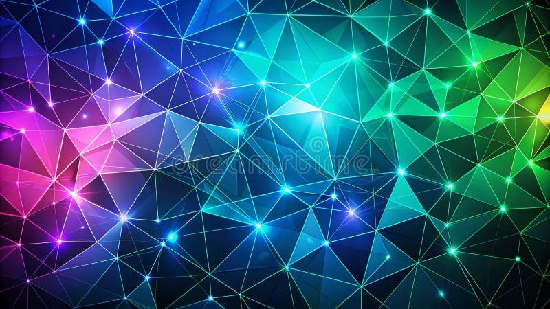 Abstract Low Poly Background with Vibrant Neon Colors and Glowing Nodes ...