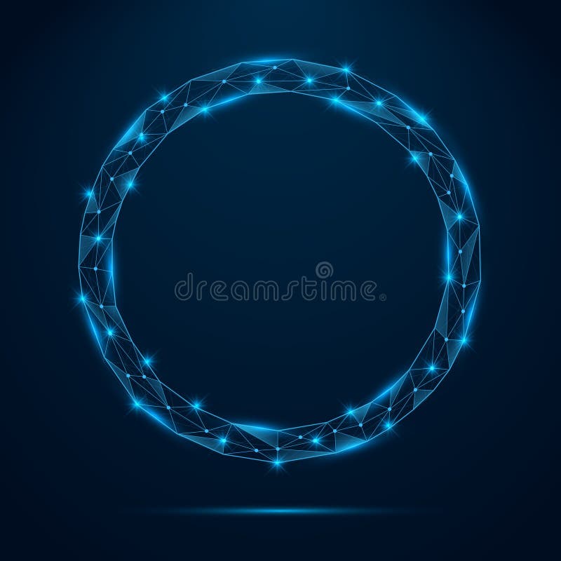 Abstract Low Poly Blue Circular Frame with Glowing Elements. Stock ...