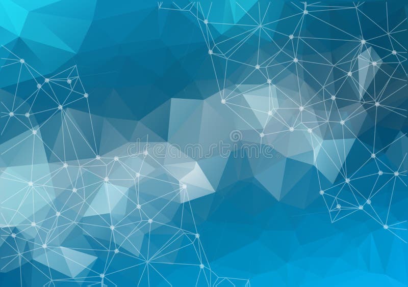 Abstract Low Poly Blue Light Technology Vector Background. Connection ...