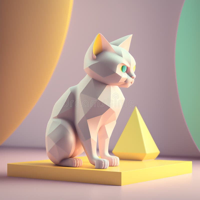 Low Poly Cat in Pastel Colors. AI Generated Stock Illustration ...