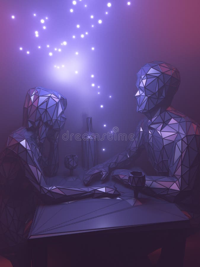 Abstract Low Poly Couple Having Romantic Dinner 3d Rendering Stock ...