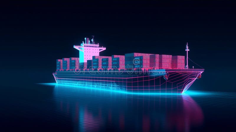 Abstract Low Poly 3d Cargo Ship Isolated in Dark Blue Background ...