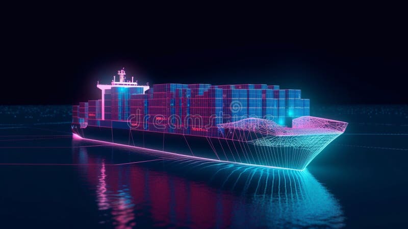 Abstract Low Poly 3d Cargo Ship Isolated in Dark Blue Background ...