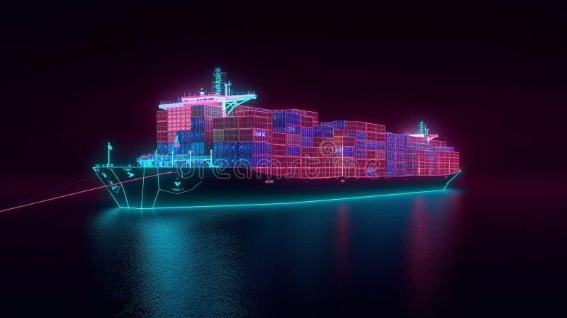 Abstract Low Poly 3d Cargo Ship Isolated in Dark Blue Background ...