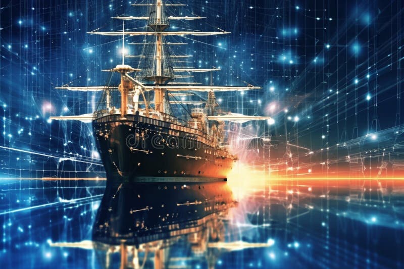 Abstract Low Poly 3d Cargo Ship Isolated in Dark Blue Background ...