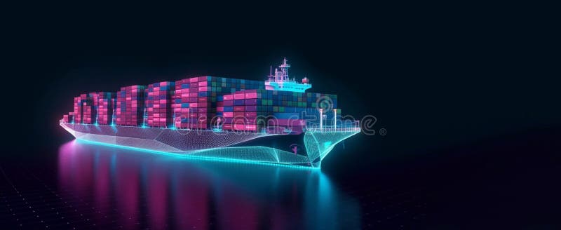Abstract Low Poly 3d Cargo Ship Isolated in Dark Blue Background ...