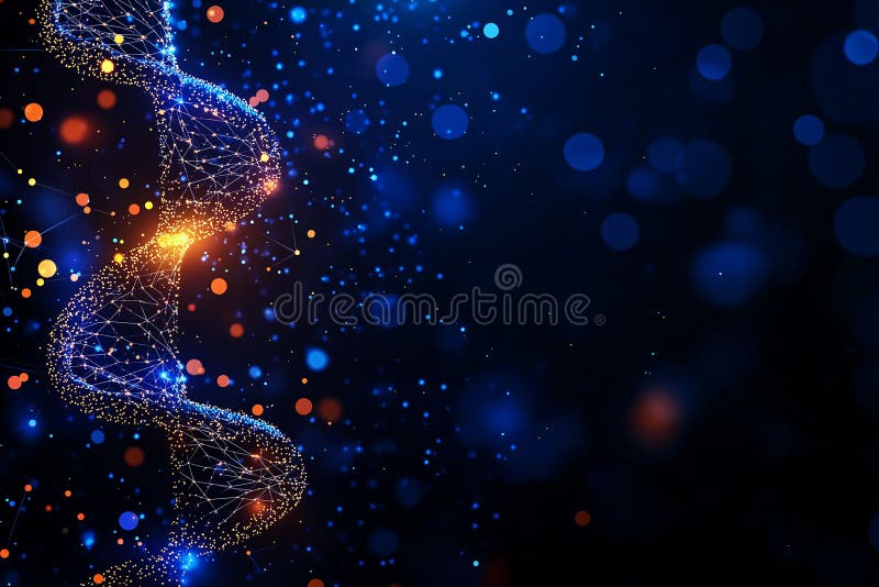 Abstract Low Poly DNA Structure on Dark Blue Background Featuring ...