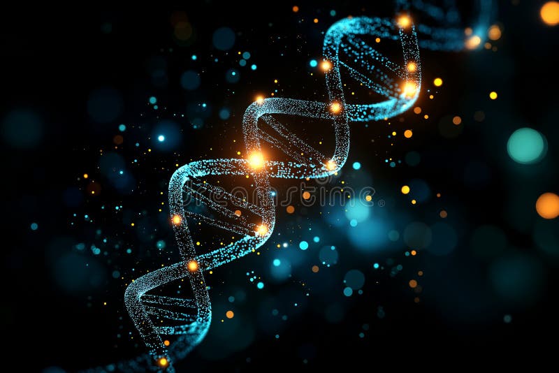 Abstract Low Poly DNA Structure with Glowing Particles in Dark ...