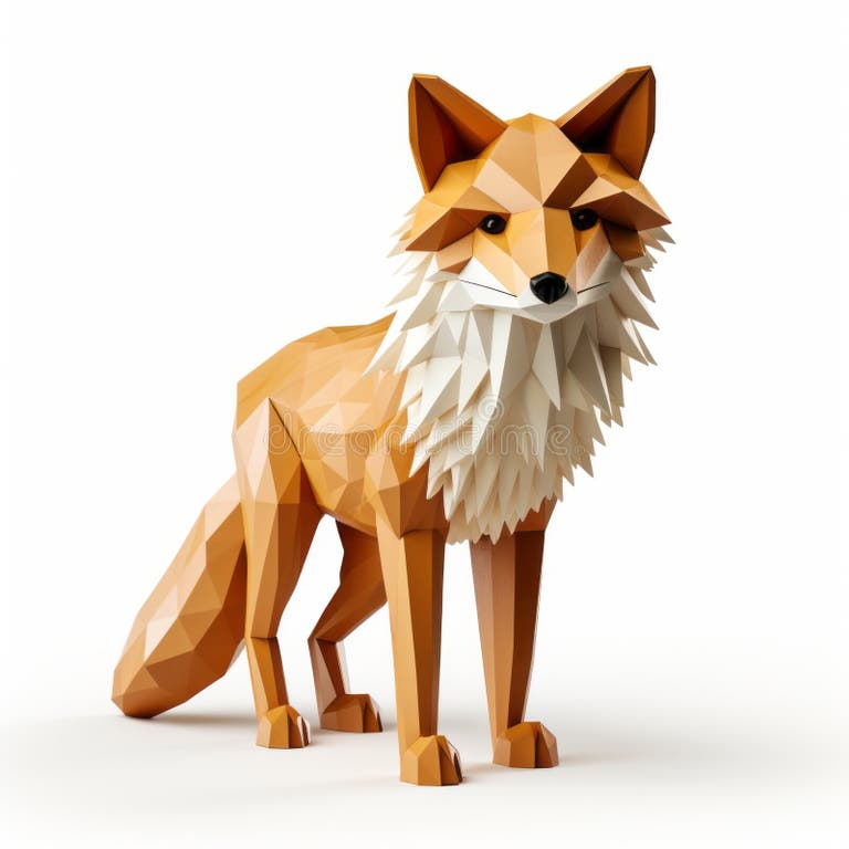 Abstract Low Poly Fox 3d Render on White Background Stock Illustration ...