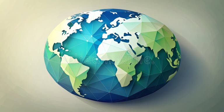 Abstract Low-poly Globe Representing Global Connectivity and Environmental Awareness. Generative ...