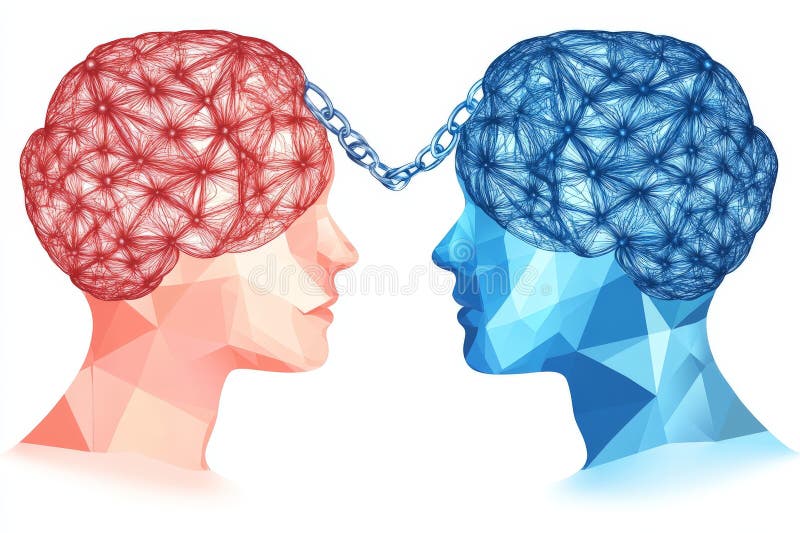 Abstract Low Poly Human Heads Neural Connections Visualized As ...