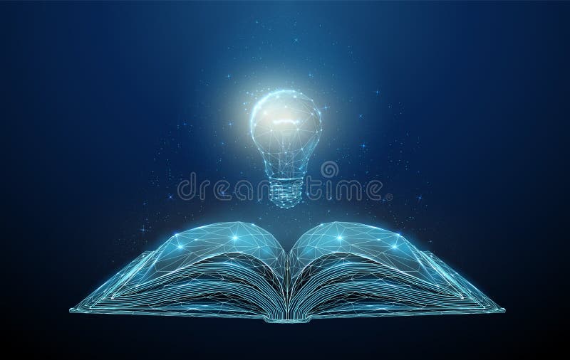 Abstract Low Poly Open Book with Light Bulb Stock Vector - Illustration ...
