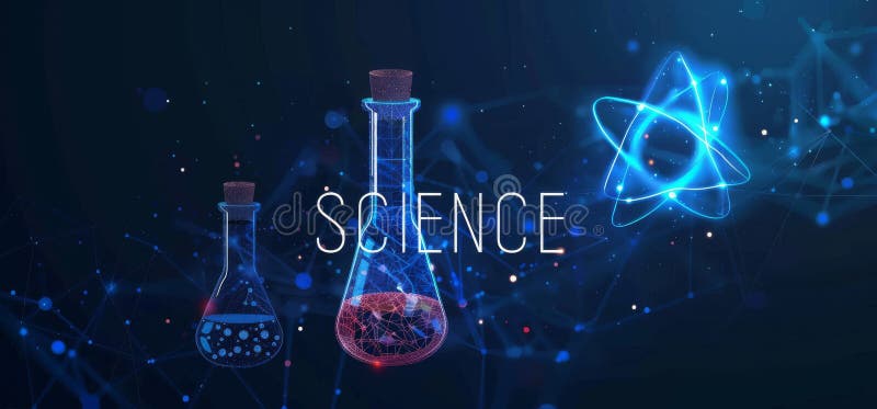 Abstract Low Poly Science Background Featuring Glowing Test Tubes and ...