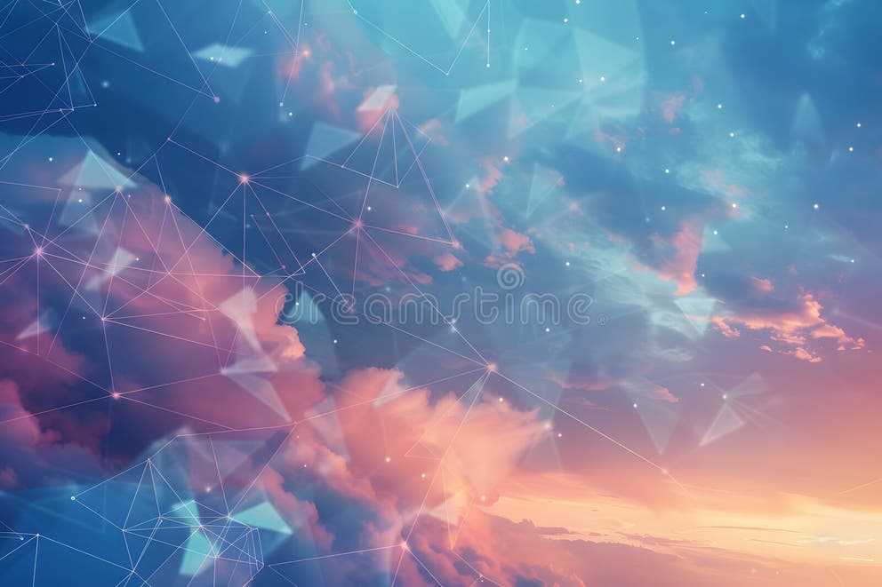 Abstract Low Poly Triangles and Network in Sunset Sky - AI Generated ...