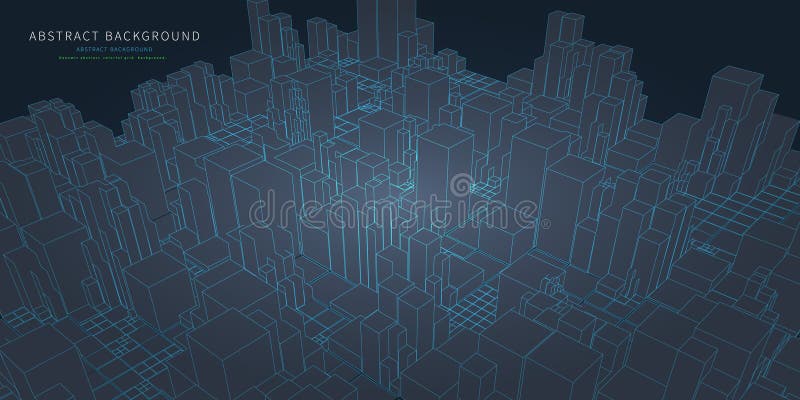 Abstract Low Poly Wireframe Cubes Group Like Technology City. Connected ...