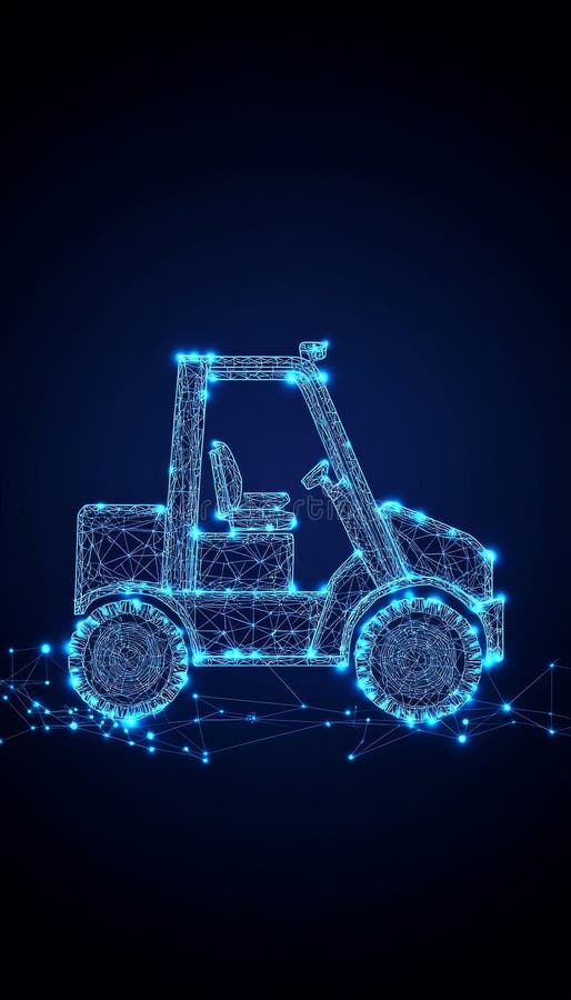 Abstract Low Poly Wireframe Forklift on Purple Background. Digital ...