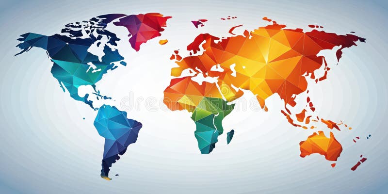 Abstract Low Poly World Map in Vibrant Hues. Generative AI Stock ...