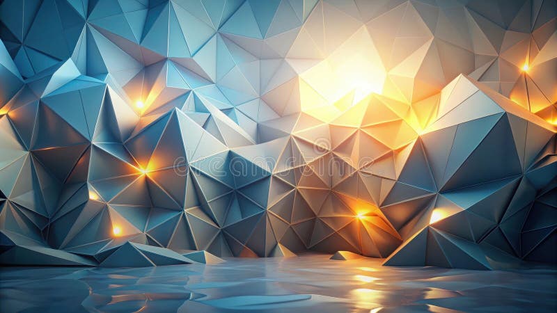 Abstract Low-polygonal Landscape with Glowing Accents and Reflective ...