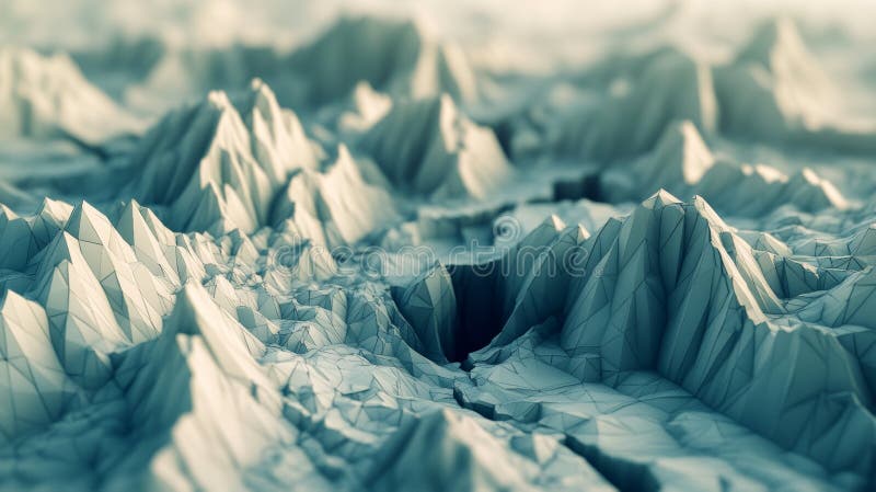 Abstract LowPoly Mountain Range Jagged Peaks and Deep Valleys in a ...