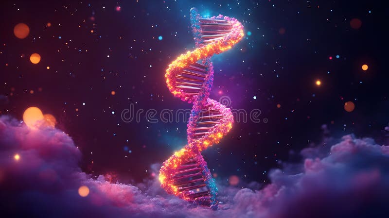 Abstract Luminous Dna Helix Structure Surrounded by Clouds in a Sci-Fi ...