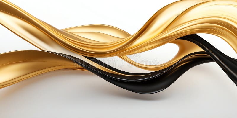 Abstract Luminous Gold Black Gradient Wave on Plain White Background ...