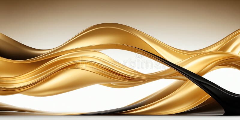 Abstract Luminous Gold Black Gradient Wave on Plain White Background ...
