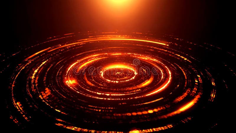 Abstract Luminous Orange Rings Dynamically Rotating on Dark Background ...
