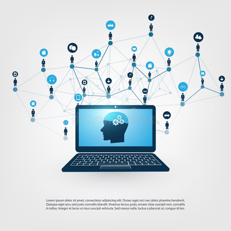 Abstract Machine Learning, Artificial Intelligence, Cloud Computing and Networks Design Concept ...