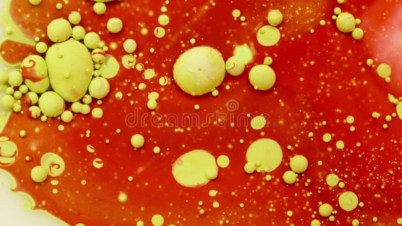 Abstract Macro Background of Red Liquid Surface with Yellow Bubbles ...