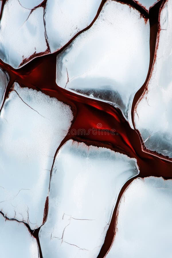 Abstract Macro Close-Up of Ice Blocks with Cracks and Red Liquid Stock ...