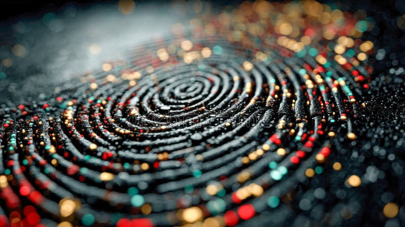 Abstract Macro of Fingerprint Ridges Glowing with Golden Digital ...